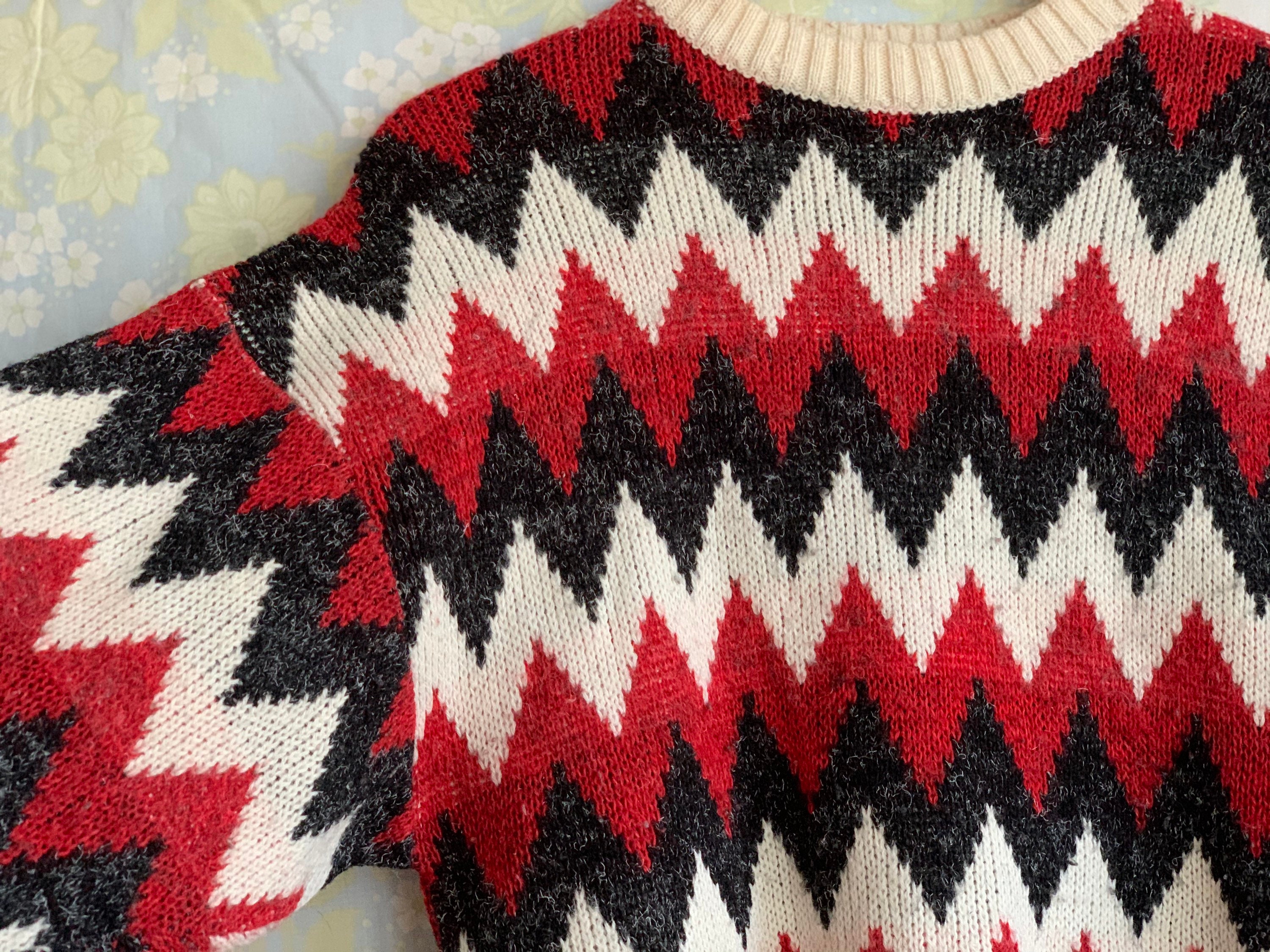 Vintage Red Soviet Pure New Wool Sweater Red Black White - Etsy