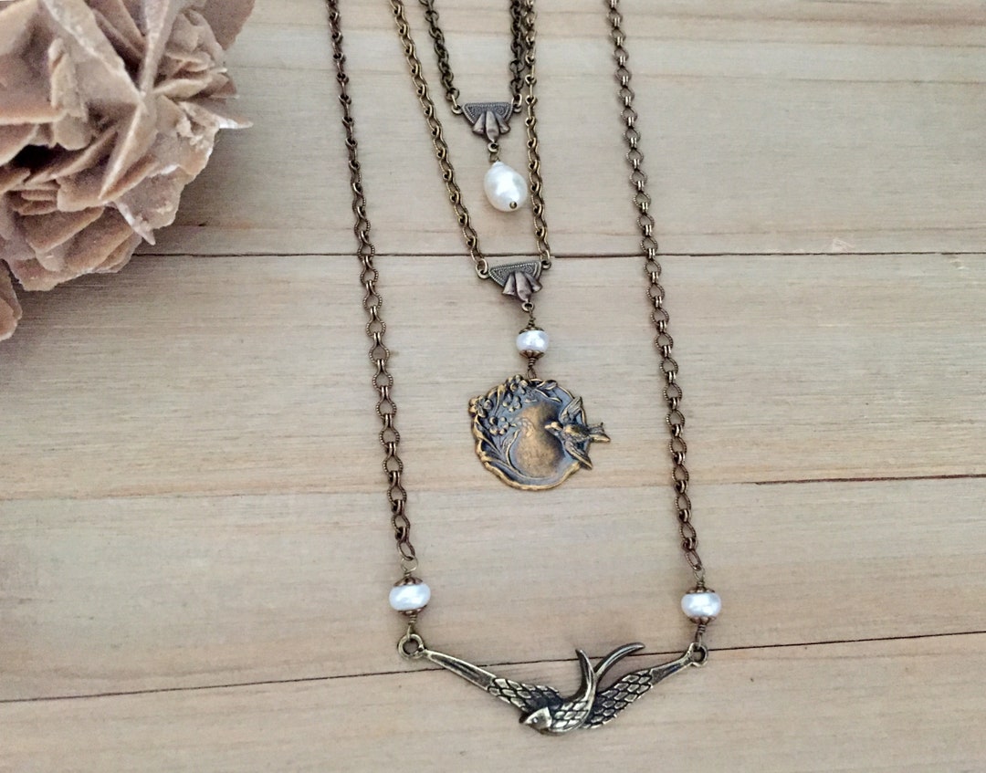 Art Nouveau Inspired Stack Necklaces With Freshwater Pearls - Etsy