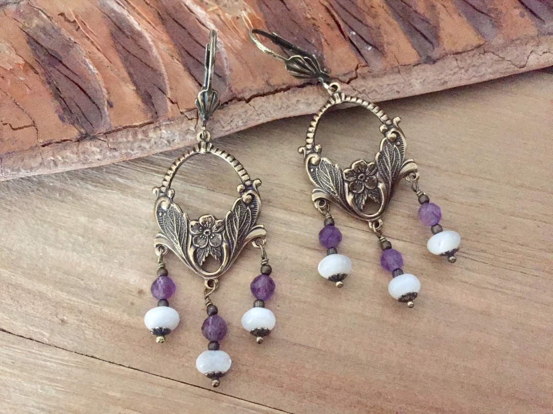 Norma Art Nouveau Inspired Earrings Featuring Mother of Pearl With ...