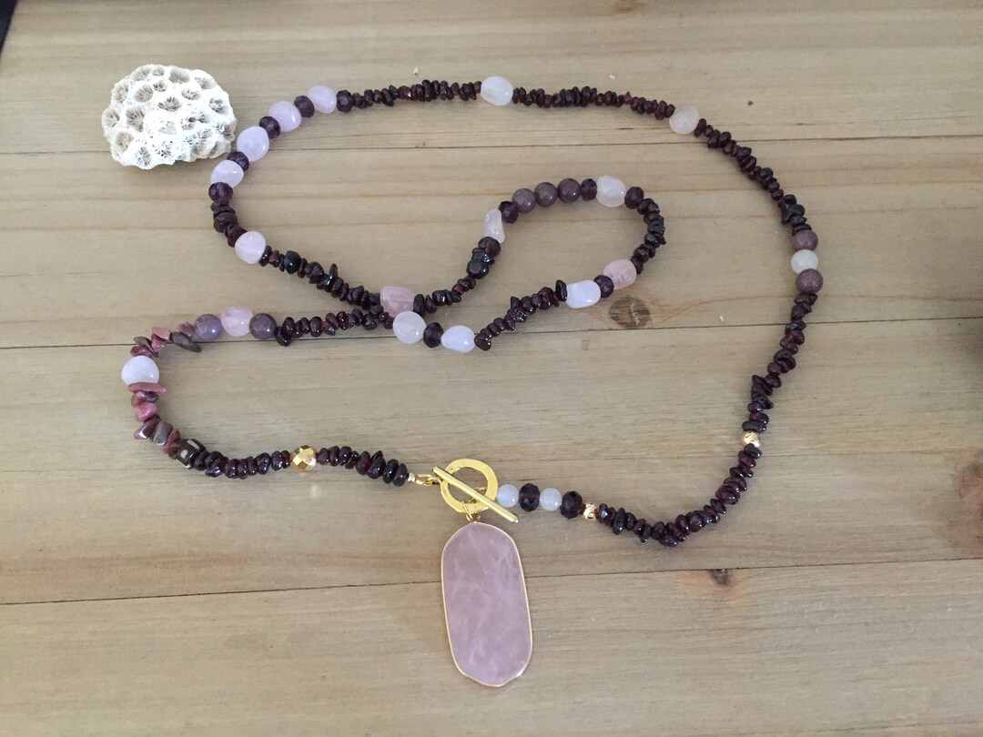 Annette Long Necklace Featuring Rose Quartz Pendant With Purple ...