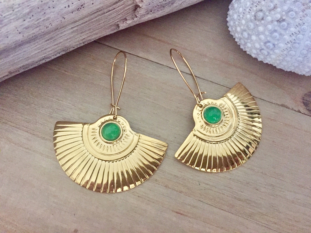 Marisol Art Deco Inspired Gold Plated Earrings Featuring Semi-precious ...