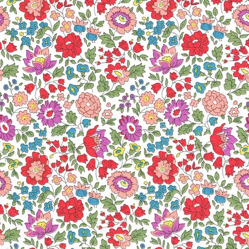 Tissu imprimé Liberty motif Liberty D'ANJO rouge violet bleu vert ...