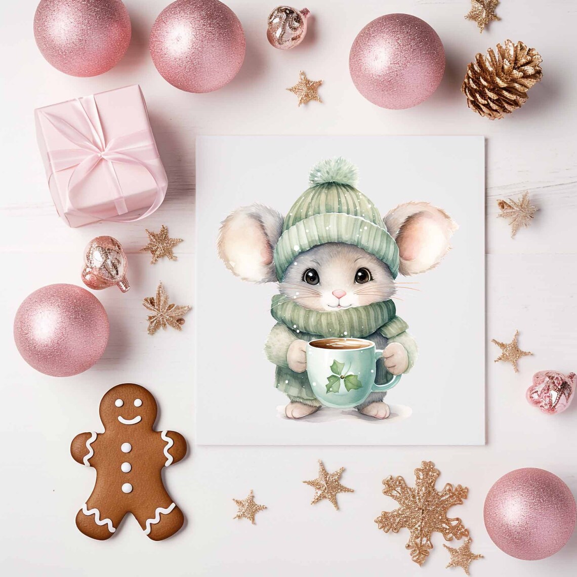 Watercolour Cute Winter Mouse Clipart Bundle, Commercial Use, Printable ...