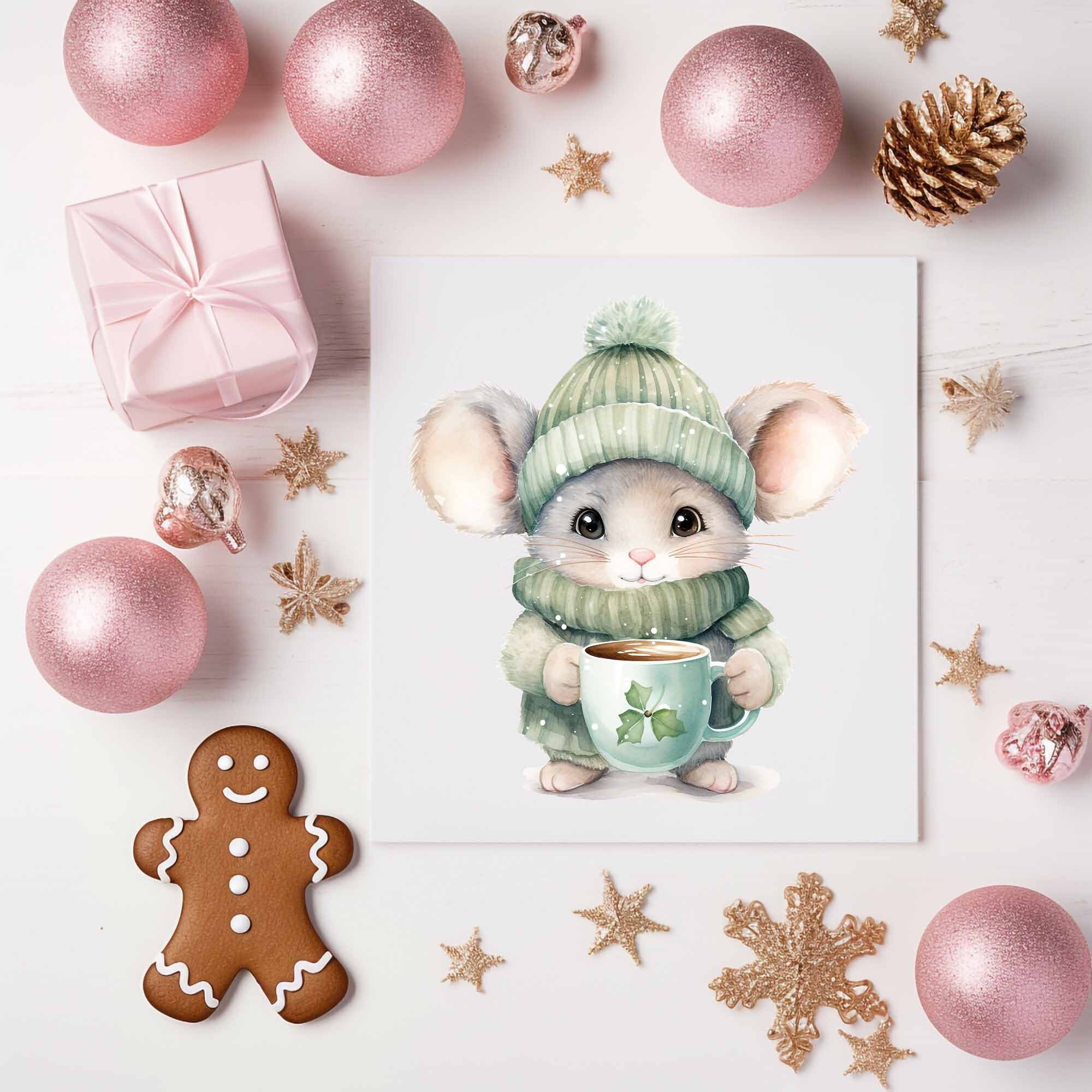 Watercolour Cute Winter Mouse Clipart Bundle, Commercial Use, Printable ...