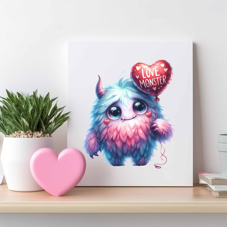 Watercolor Love Monster Clipart: 26 PNG Valentine Graphics (digital ...