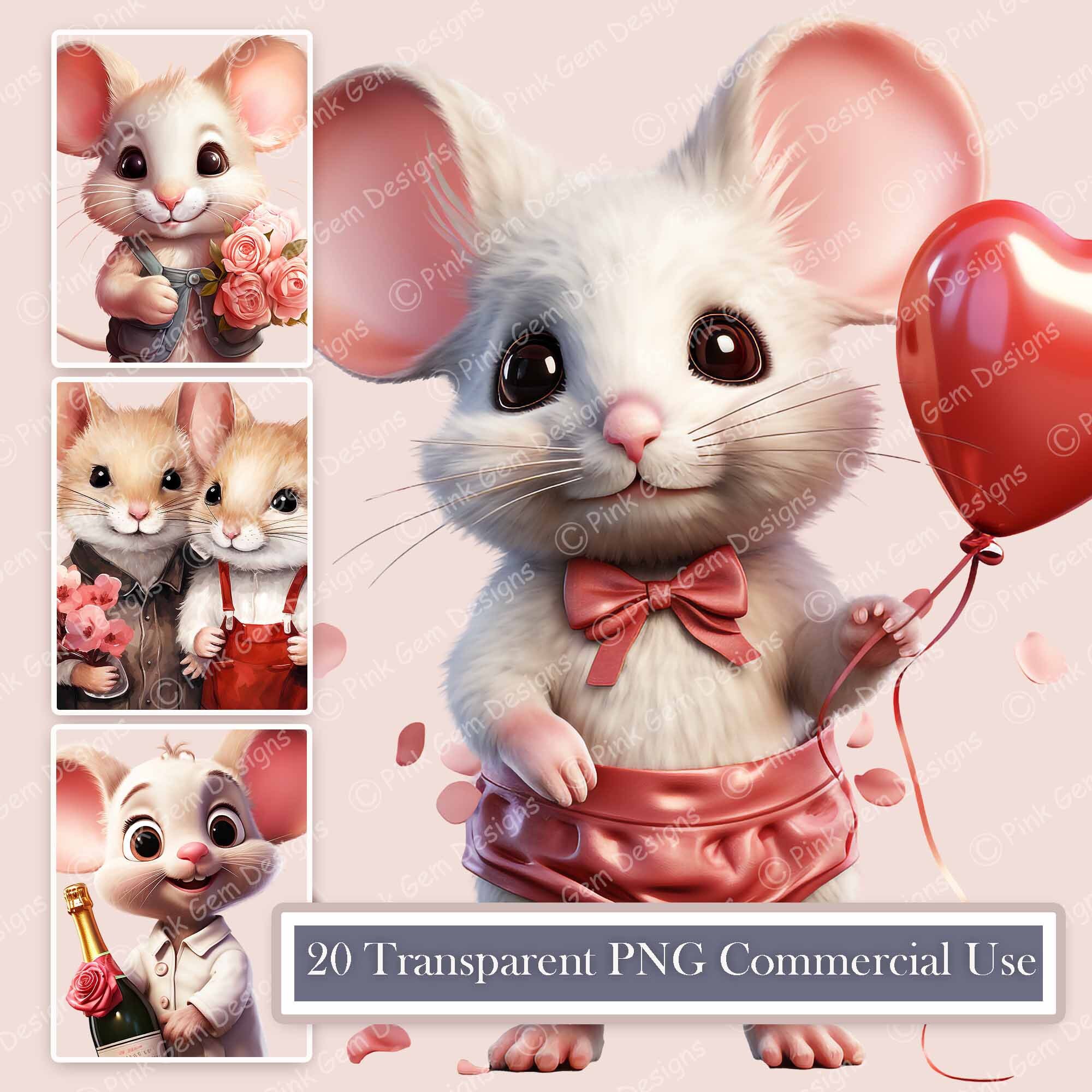 Watercolour Cute Valentine Mice Clipart Bundle, Commercial Use ...