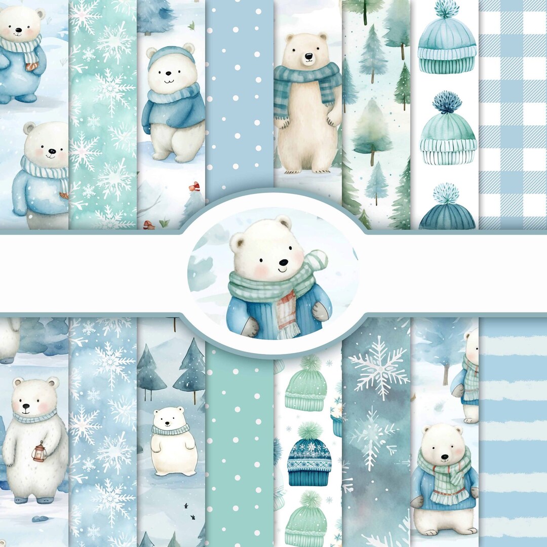 Polar Bear Digital Paper, 16 Printable Jpg's 12 X 12 Inch, Seamless ...