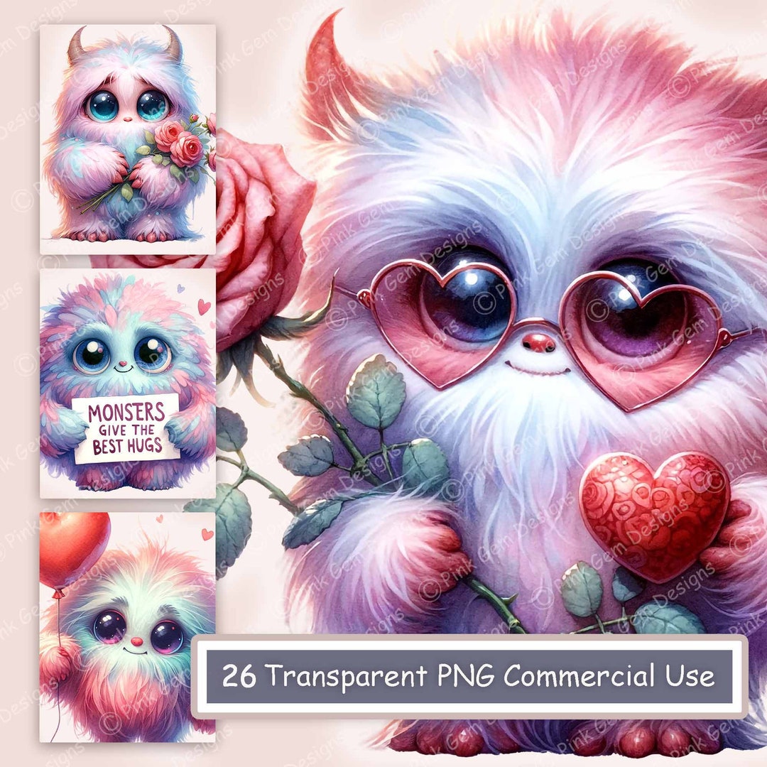 Water Colour Love Monsters Clipart Bundle, Valentine Monster, 26 ...
