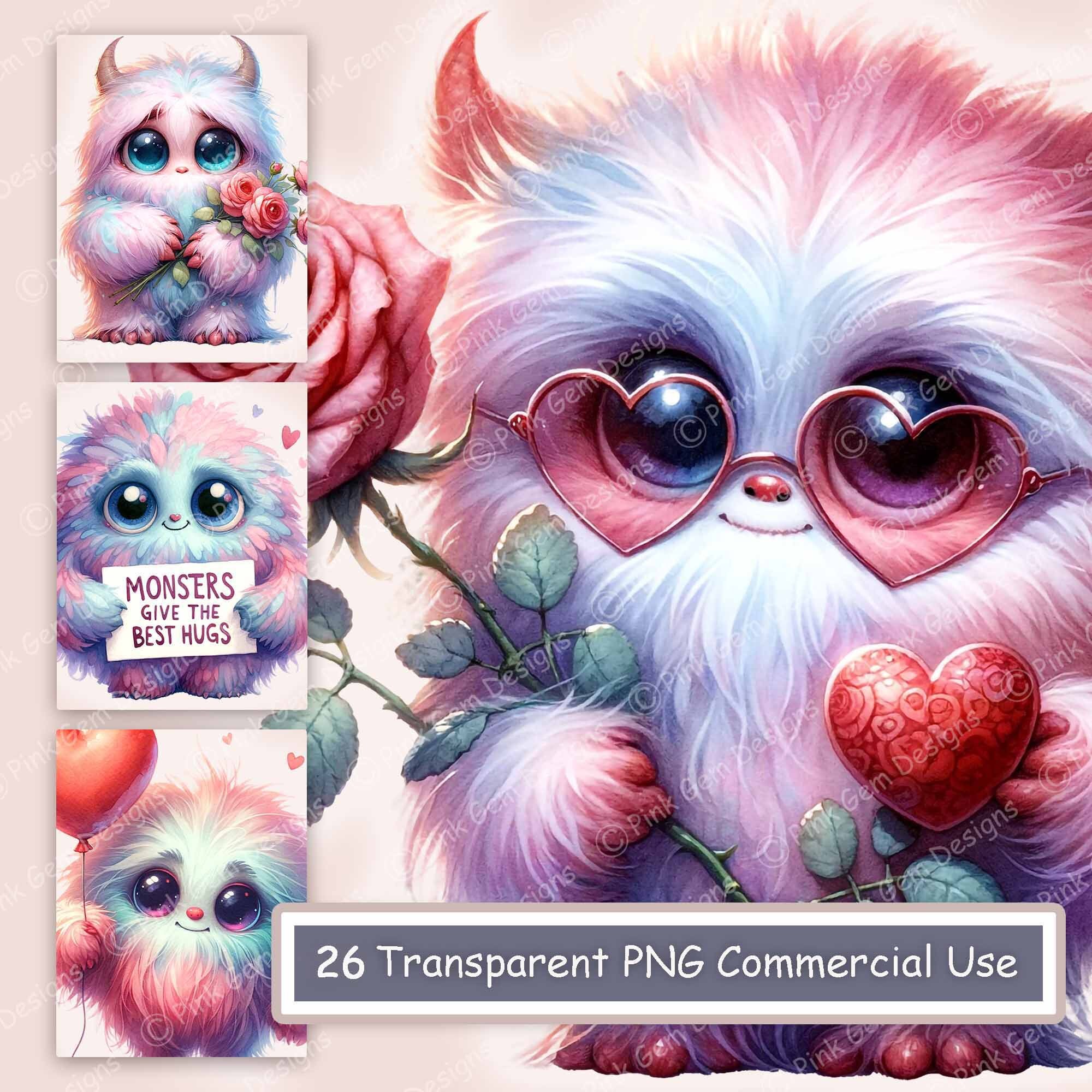 Water Colour Love Monsters Clipart Bundle, Valentine Monster, 26 ...