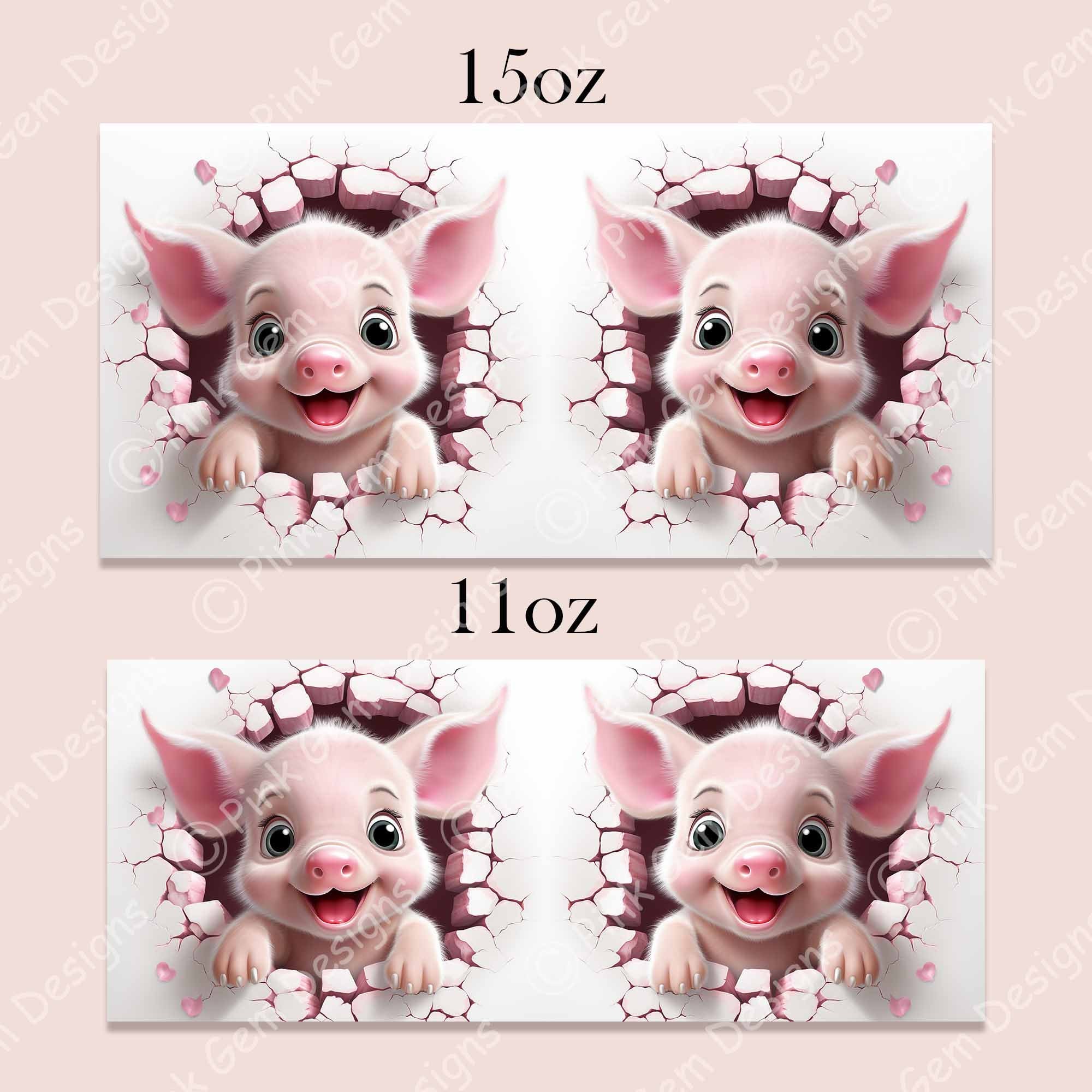 3D Baby Pig Break Through Mug Wrap, 11 Oz and 15 Oz JPG & PNG ...