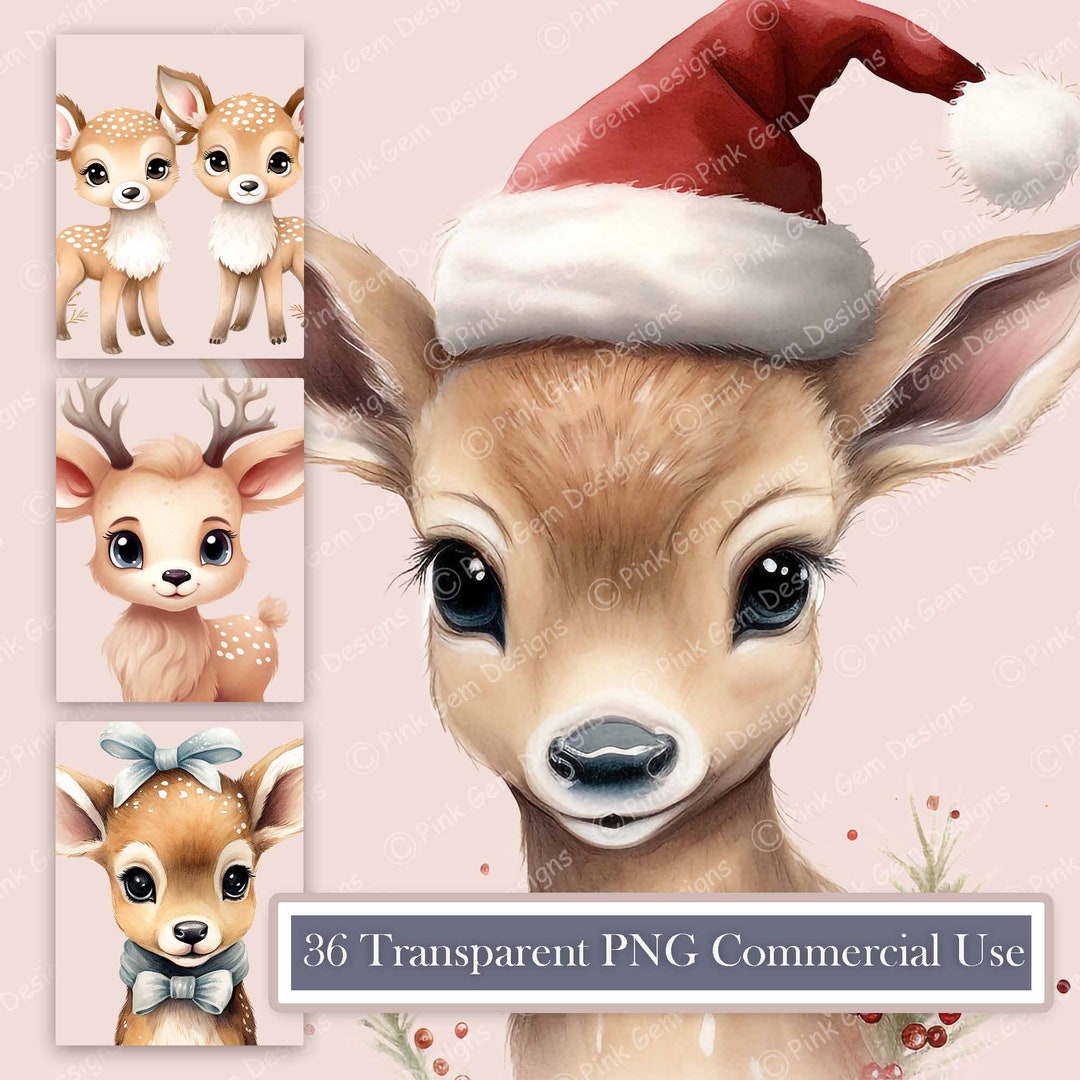 Cute Christmas Reindeer Clipart Bundle, 36 Transparent PNG, Commercial ...