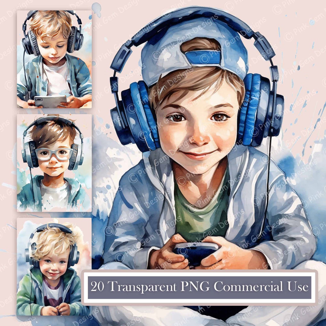 Watercolour Gamer Boy Clipart Bundle, Commercial Use, Printable ...