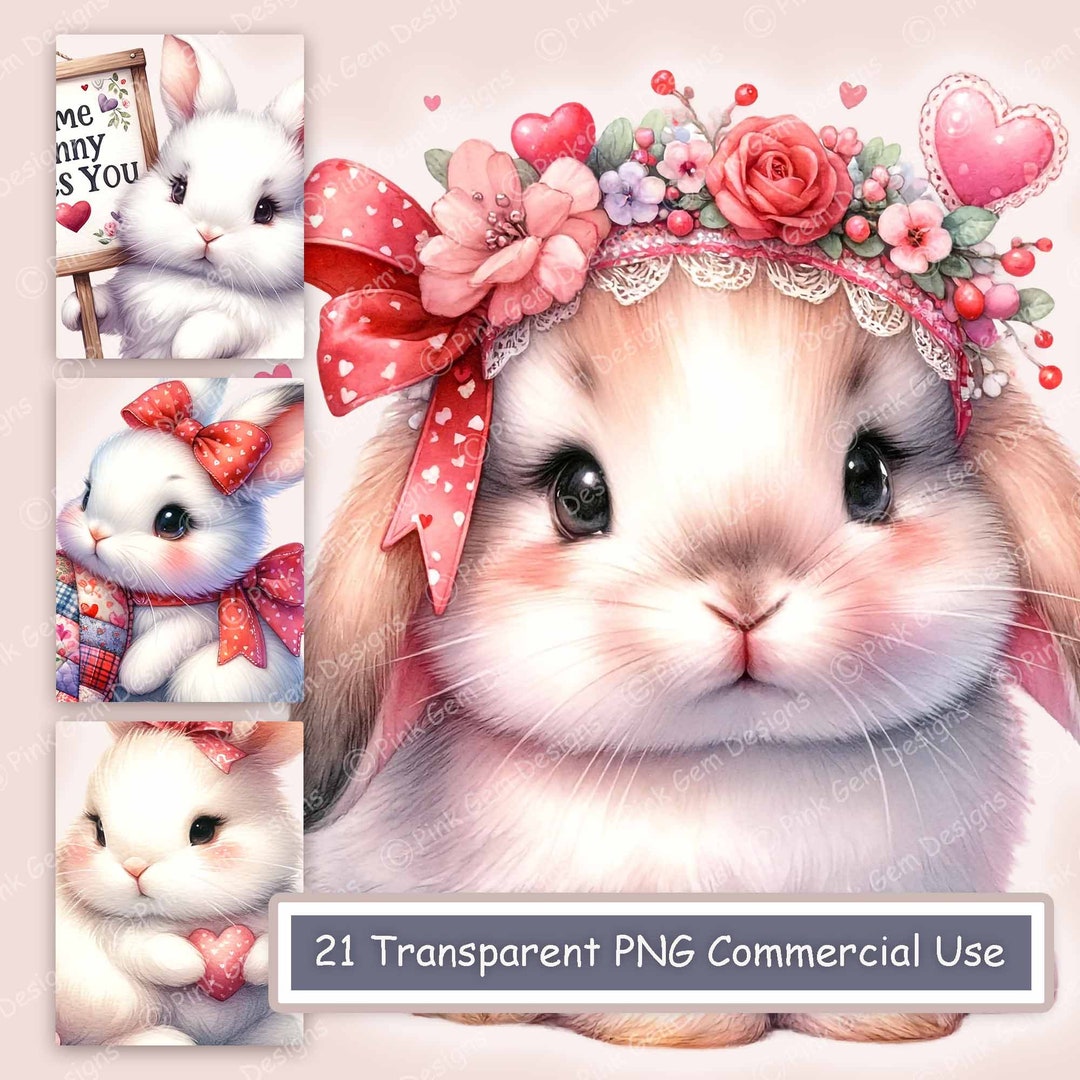 Watercolour Valentine Bunnies Clipart Bundle, Love, Bunny, Printable ...