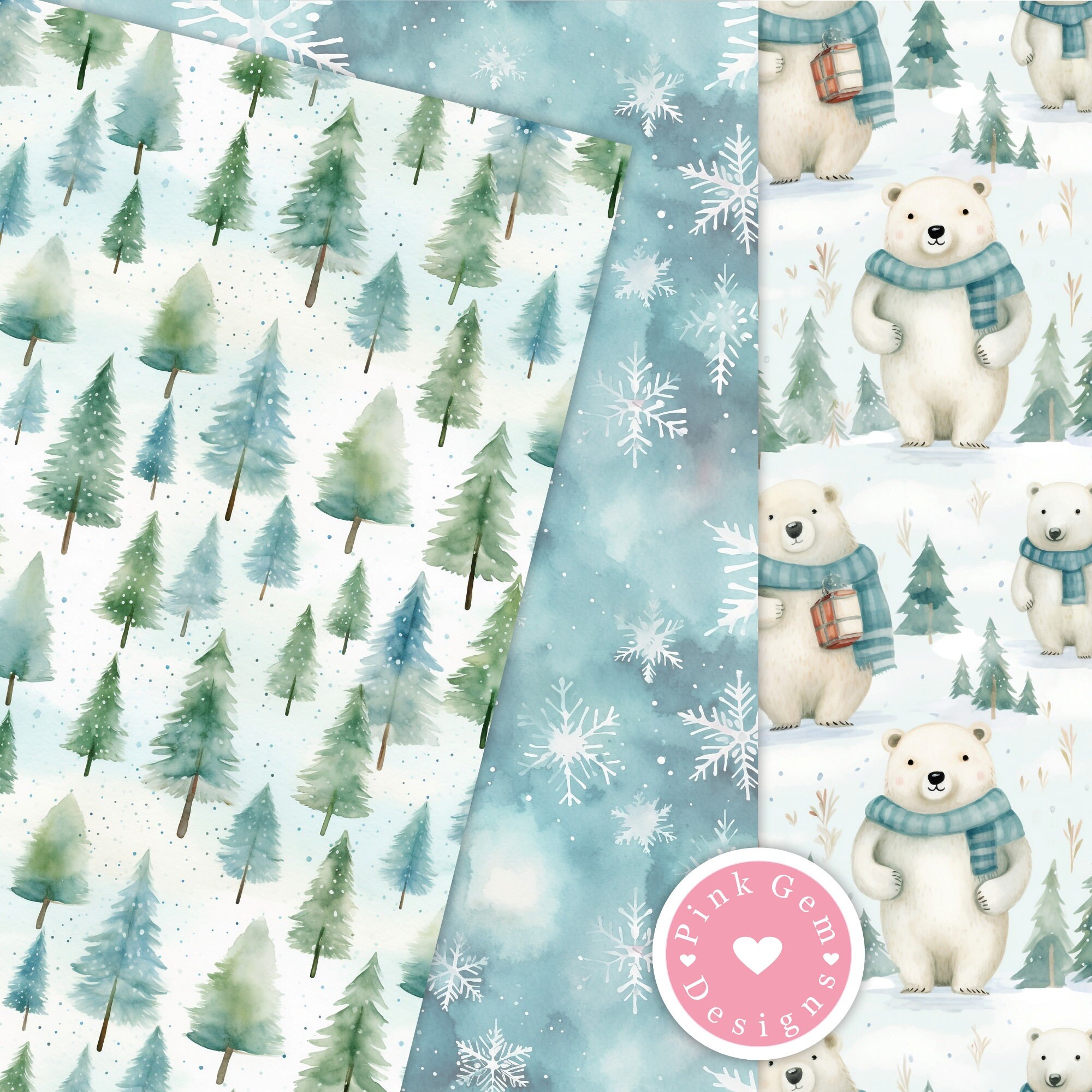 Polar Bear Digital Paper, 16 Printable Jpg's 12 X 12 Inch, Seamless ...
