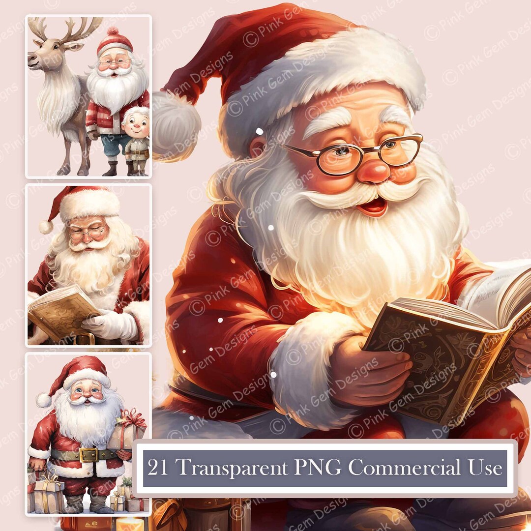 Cute Santa Claus Clipart Bundle, 21 Transparent PNG, Commercial Use ...