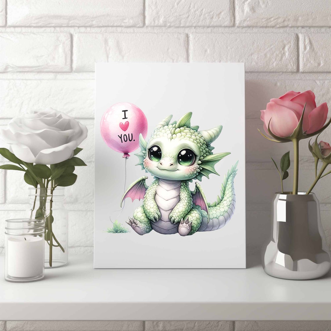 Watercolour Romantic Dragons Clipart Bundle, Love, Dragon, Printable ...