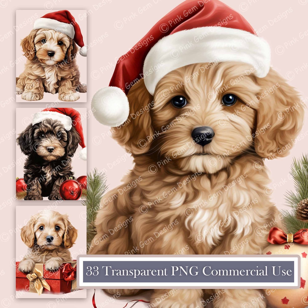 Watercolour Cute Christmas Cockapoo Puppies Clipart Bundle, Commercial ...