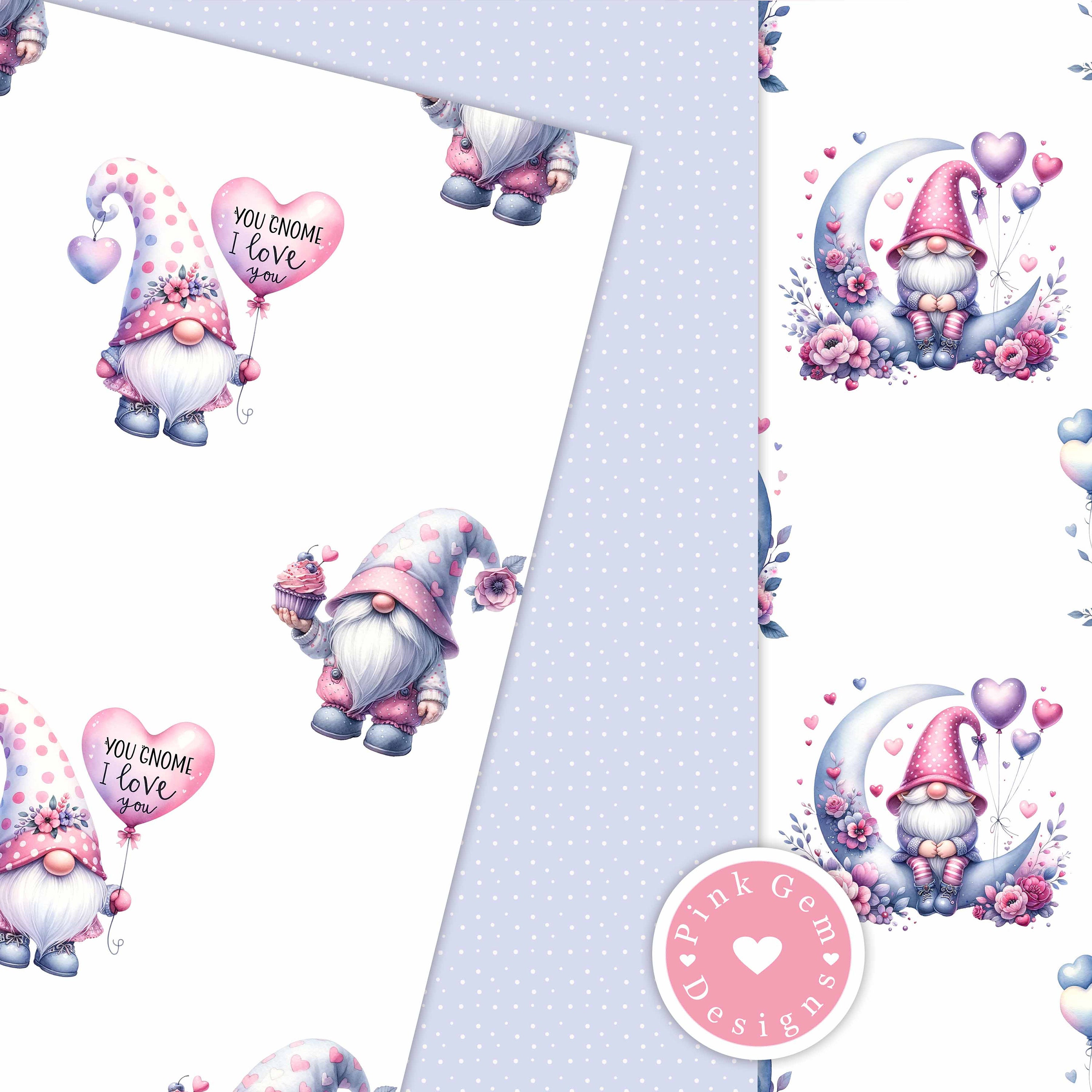 Valentine Gnomes Digital Paper, 16 Printable Jpg's 12 X 12 Inch ...