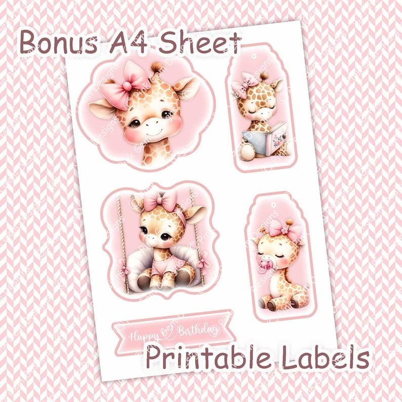 Pink Baby Giraffe Digital Paper: Seamless Scrapbook Kit (12x12 Inch ...