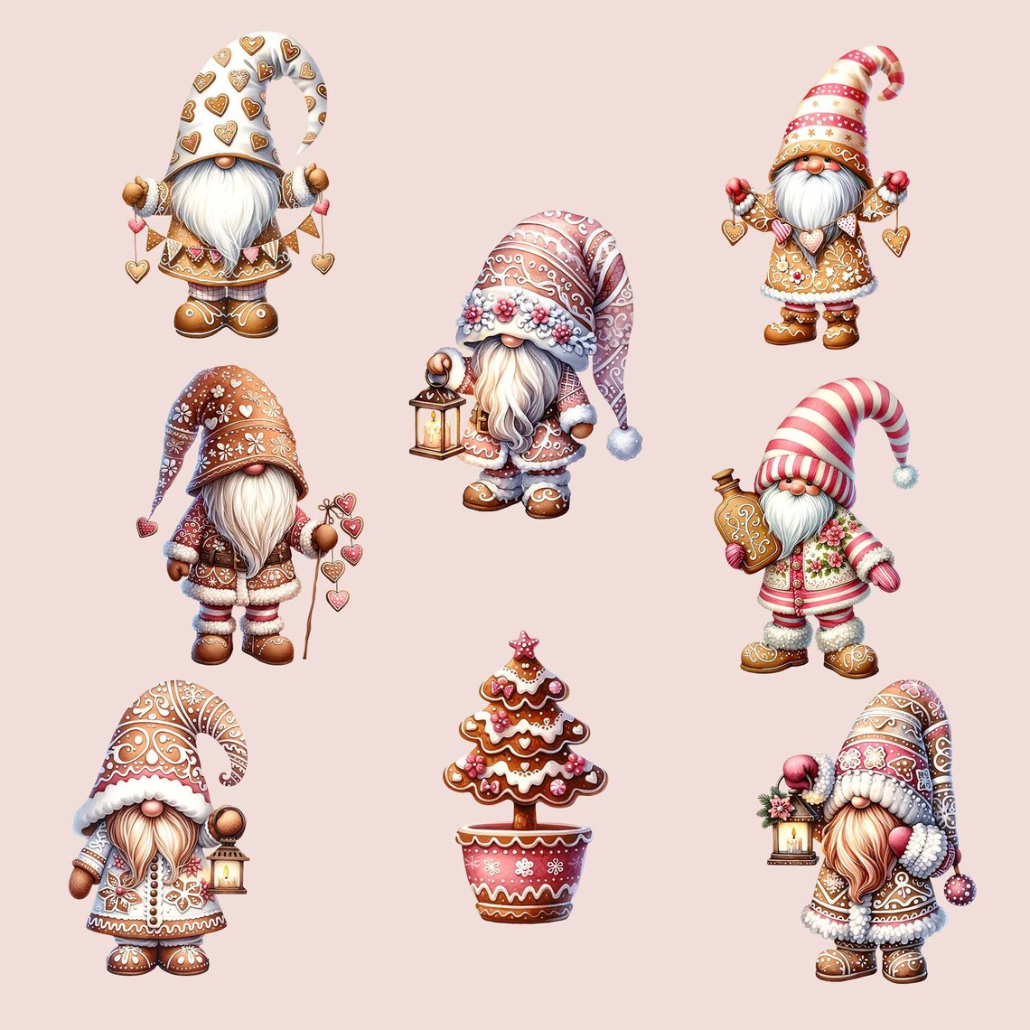 Water Colour Gingerbread Gnome Clipart Bundle, Gnomes, 44 Transparent ...