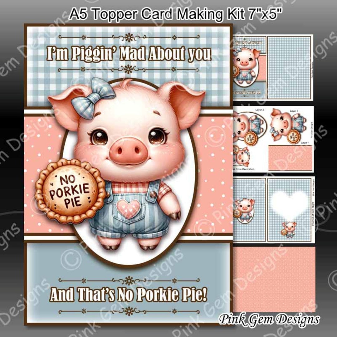 Pig Downloadable Card Kit, Porkie Pie, Printable, Cardmaking Kit ...