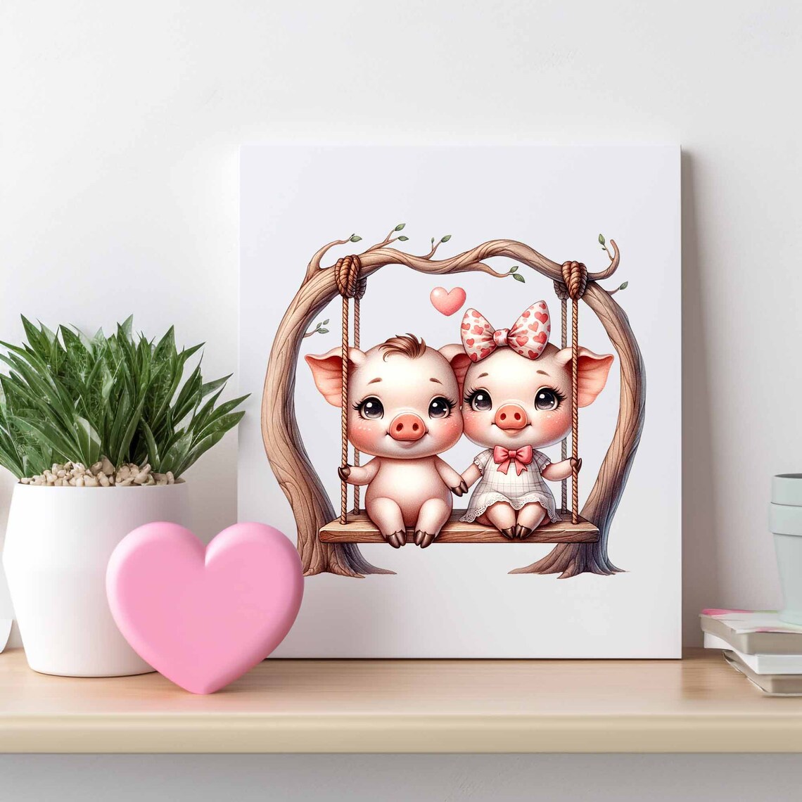 Watercolor Pig Clipart Bundle, Romantic Piglets, Transparent PNG ...