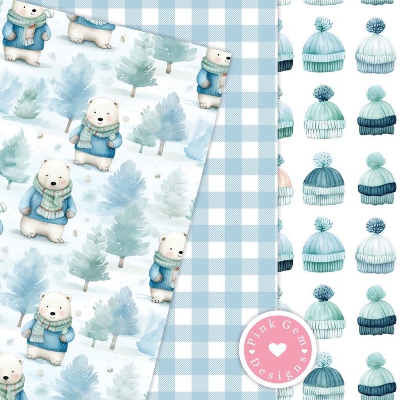 Polar Bear Digital Paper, 16 Printable Jpg's 12 X 12 Inch, Seamless ...