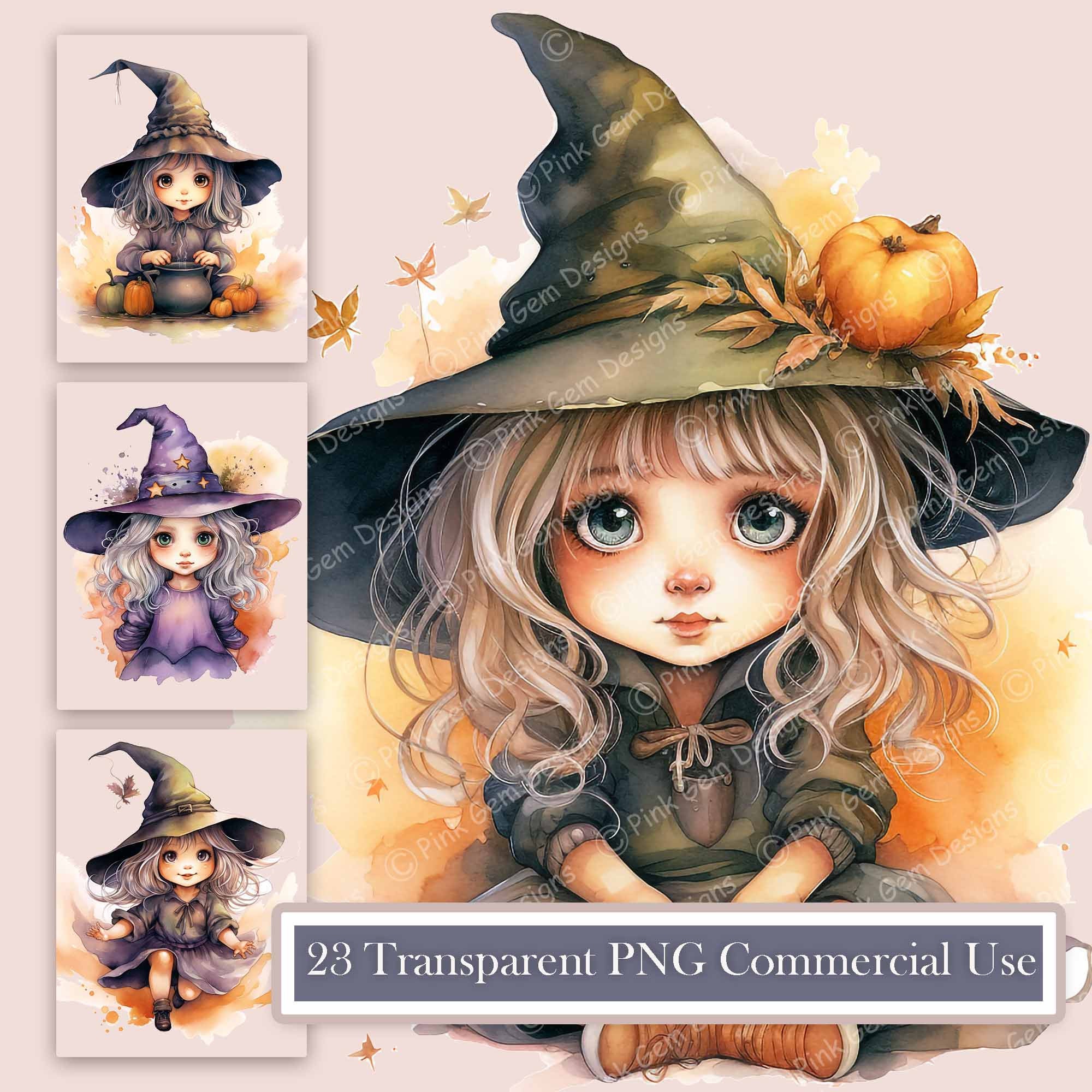 Watercolour Cute Witch Clipart Bundle, Commercial Use, Printable ...