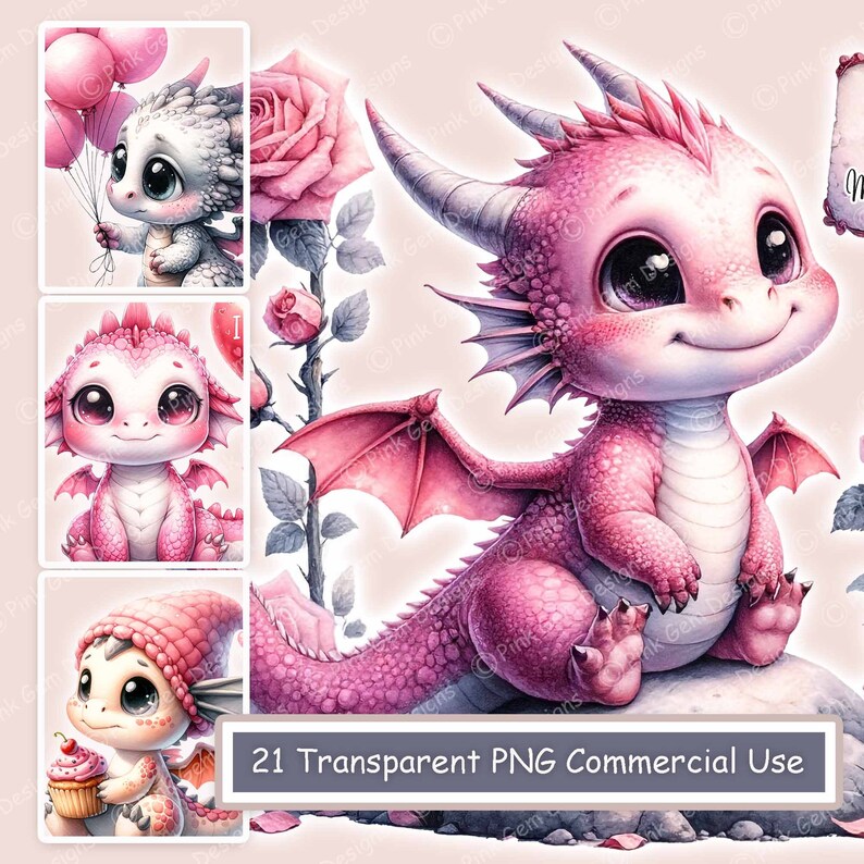 Watercolour Romantic Dragons Clipart Bundle, Love, Dragon, Printable ...