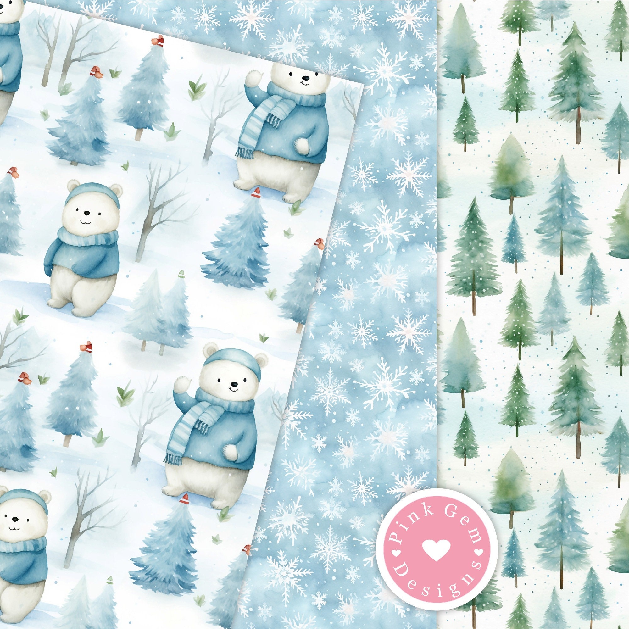 Polar Bear Digital Paper, 16 Printable Jpg's 12 X 12 Inch, Seamless ...