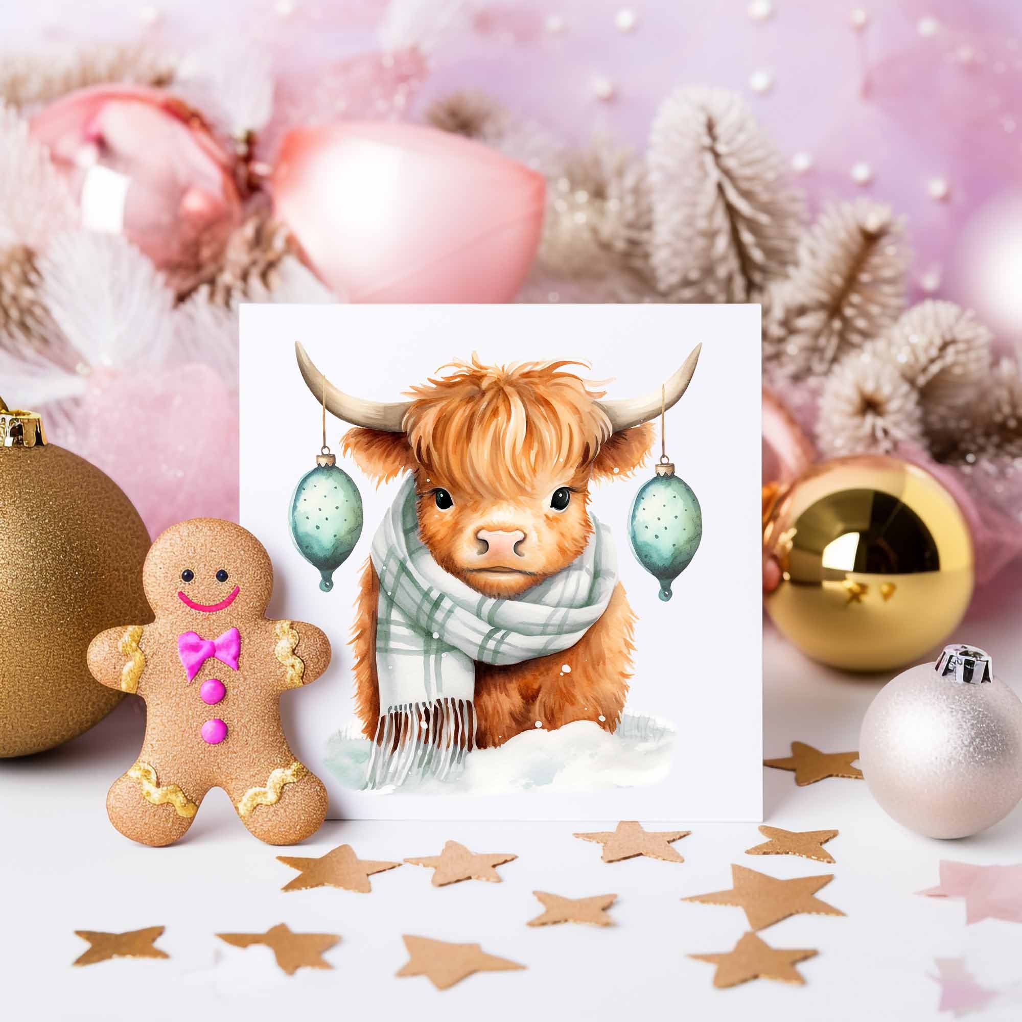Watercolor Highland Cow Clipart Bundle, Winter PNG Graphics (digital ...
