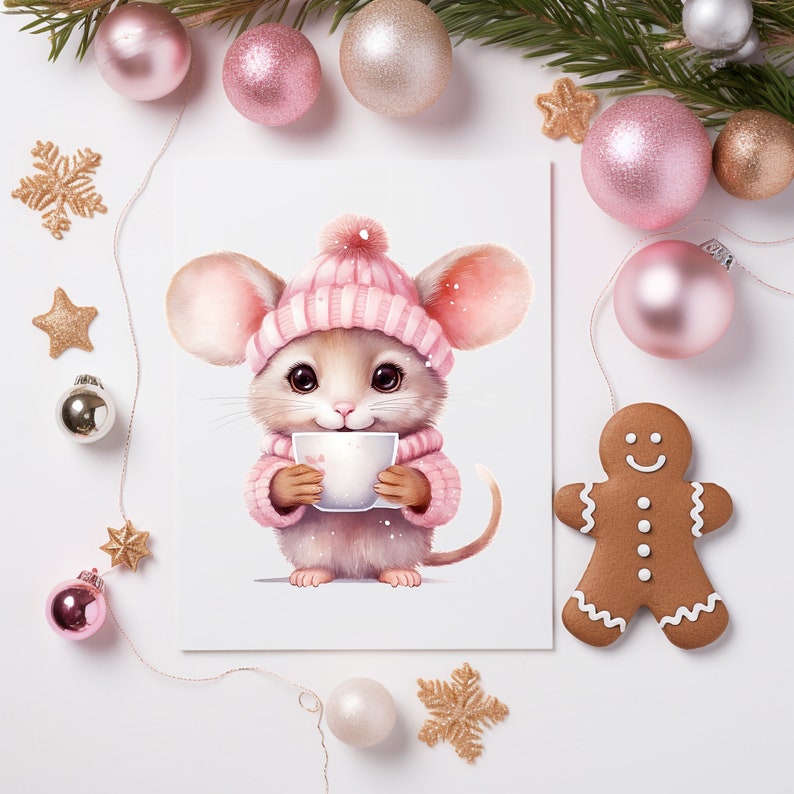 Watercolour Cute Winter Mouse Clipart Bundle, Commercial Use, Printable ...