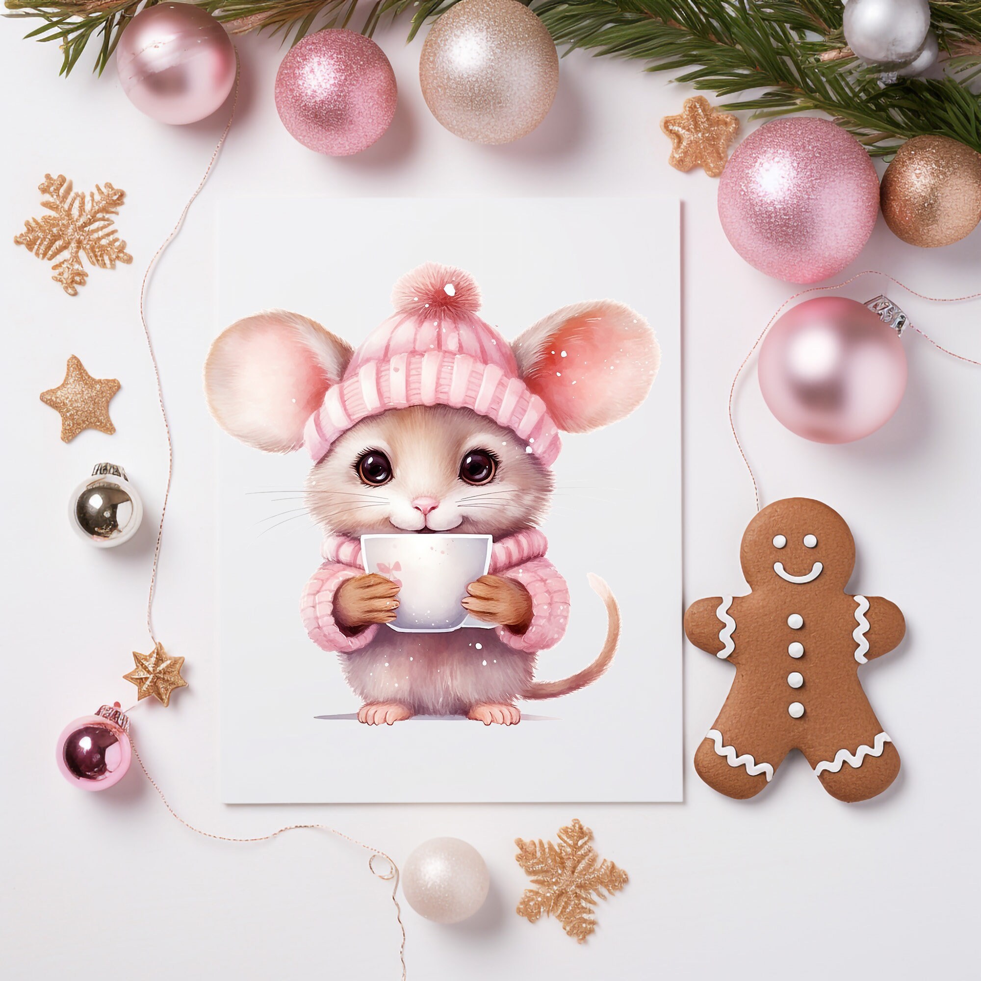 Watercolour Cute Winter Mouse Clipart Bundle, Commercial Use, Printable ...