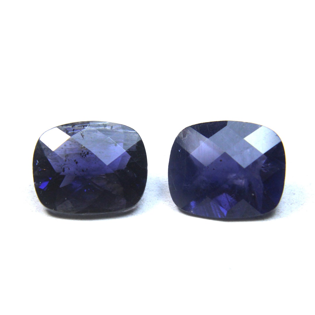 8.00cts Natural Iolite Gemstone Cushion Shape 2pcs Loose Faceted Cut ...