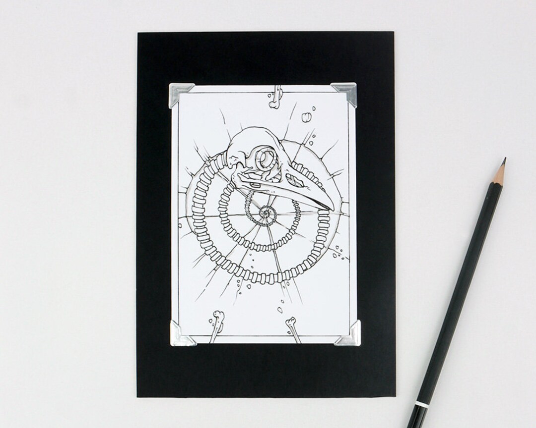 Mini Original INK DRAWING bird Skull Ink Drawing Art Ink Skull Drawing ...