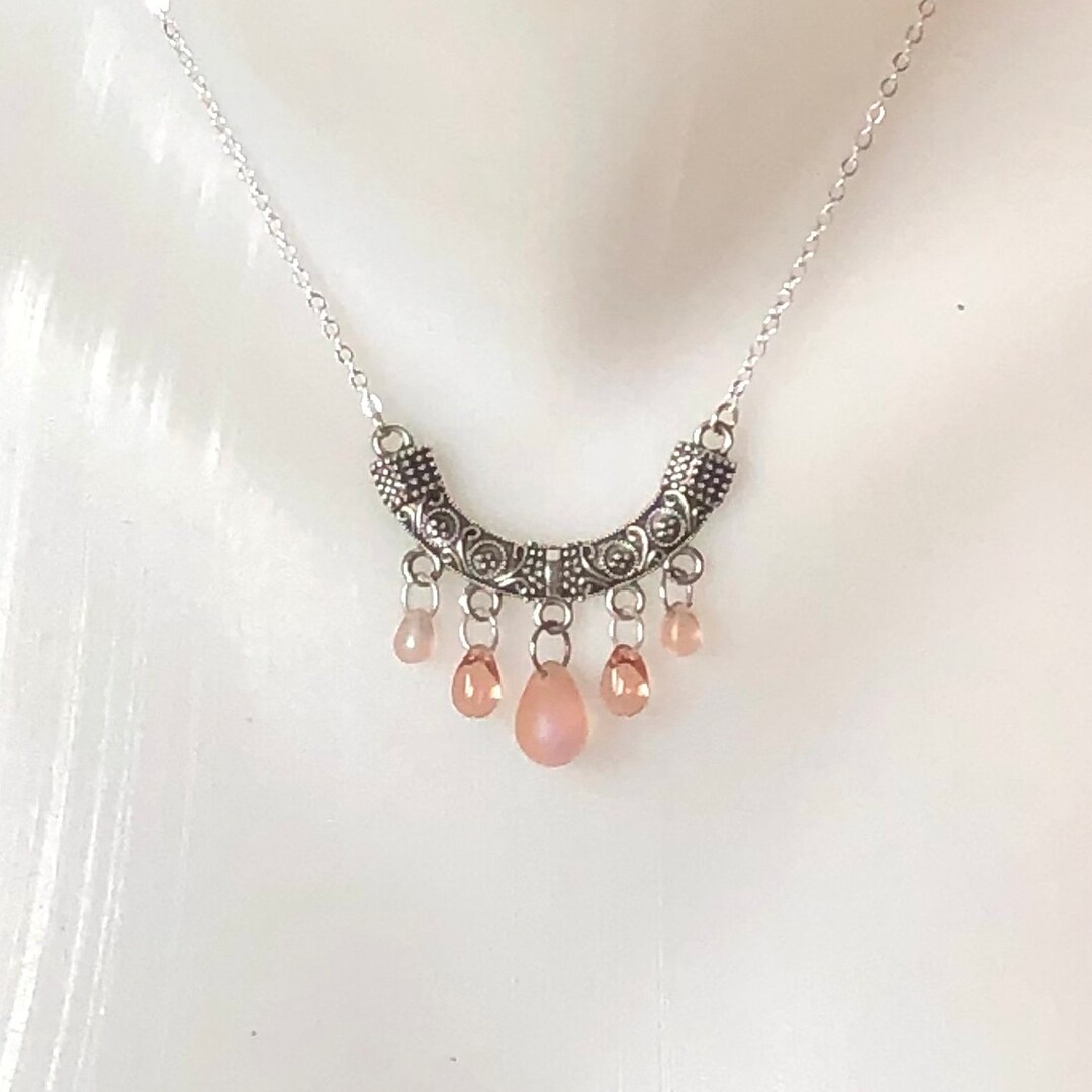 Antique Silver, Pink and Peach Breastplate in Czech Glass Drops ...