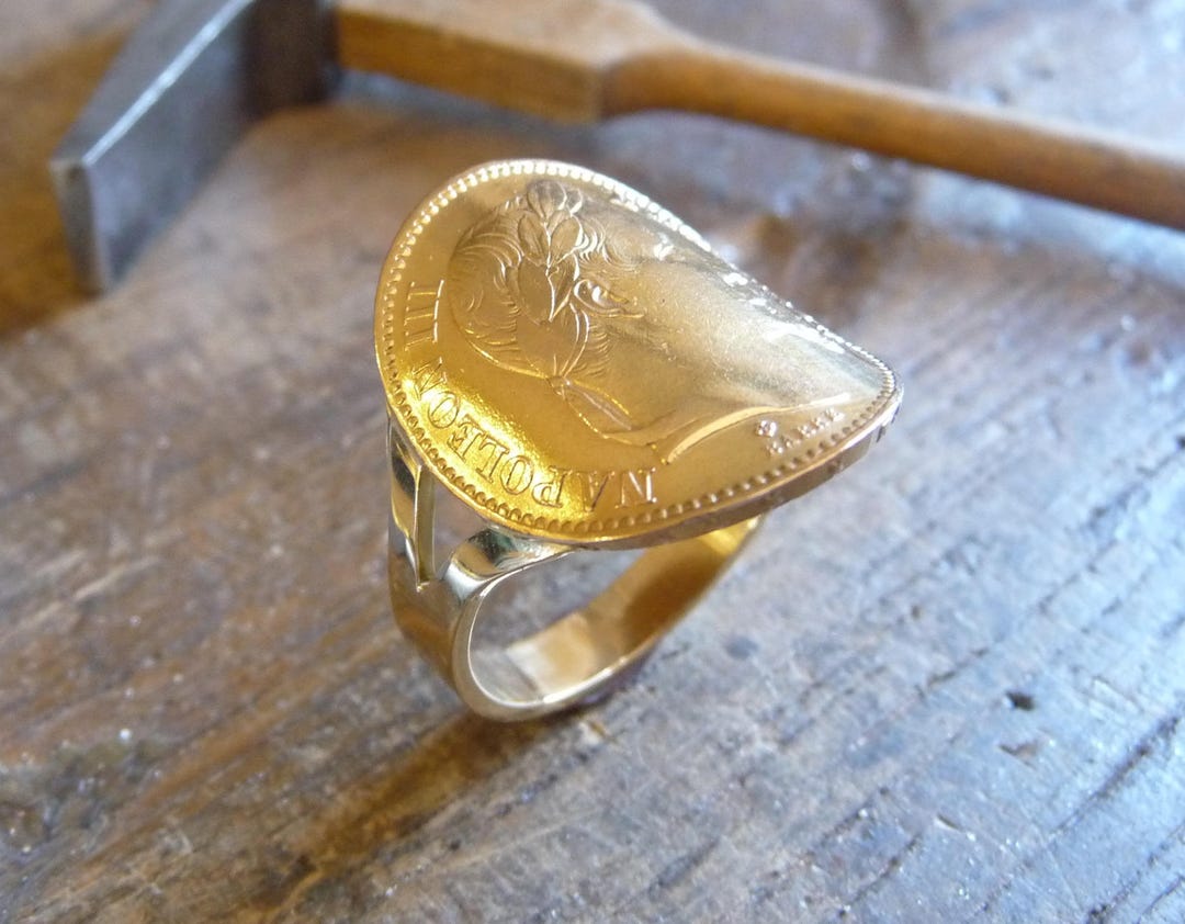 Gold Coin Ring, Napoleon Ring, 20 Francs Gold Napoleon Laureate Narrow ...
