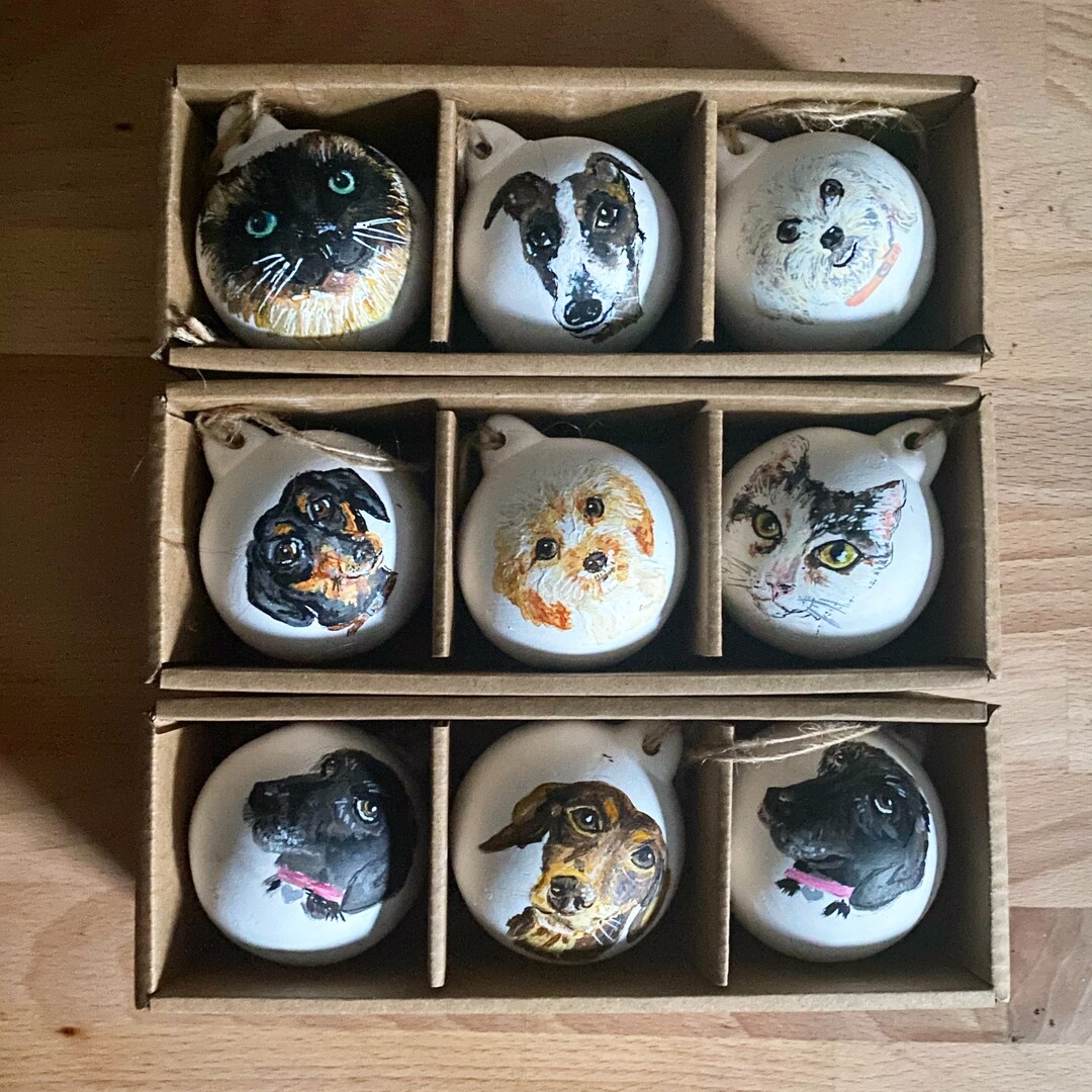 Painted Pet Dog, Cat Bauble Christmas Portrait Ornament Decoration ...
