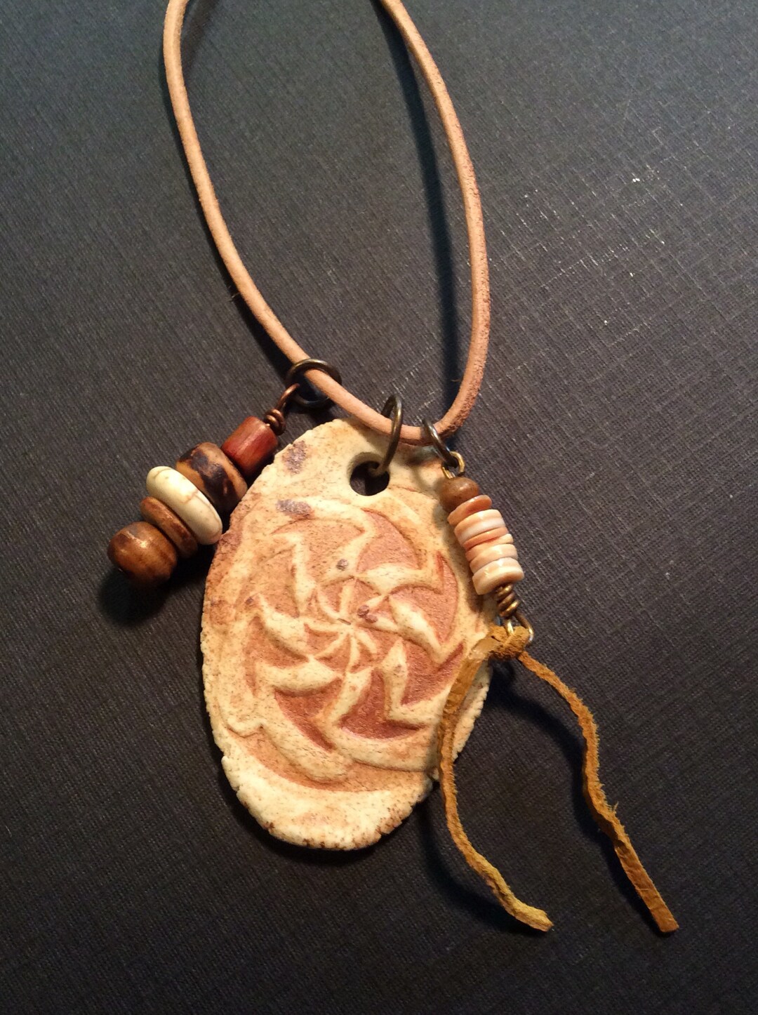 Earth Amulets, Native Indian Style Necklace Bone Beads, Ceramic Pendant ...