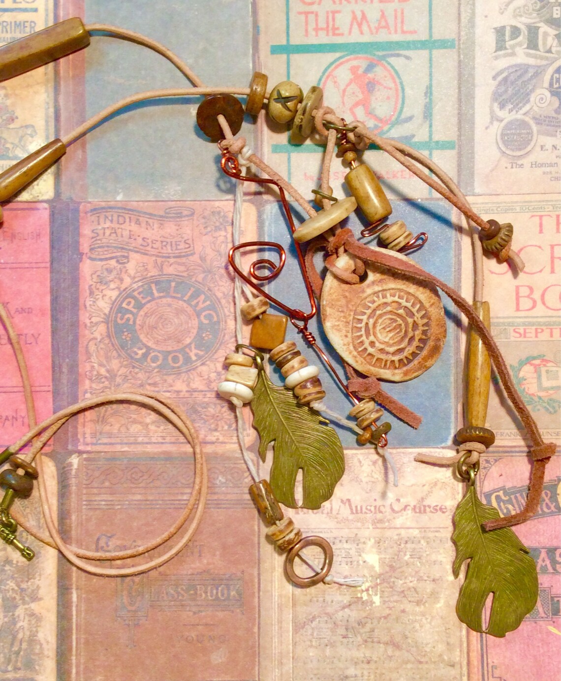 Earth Amulets Leather Necklace Statement Necklace Handmade - Etsy