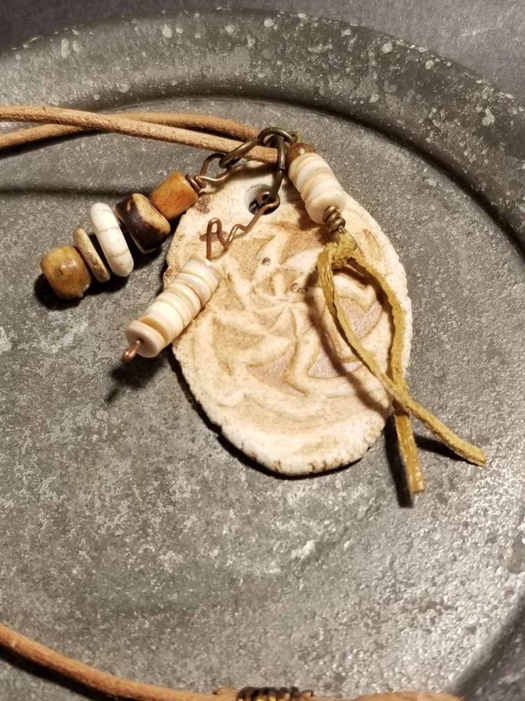 Amulet Necklace, Leather Pendant Necklace, Bone Bead Necklace, Handmade ...