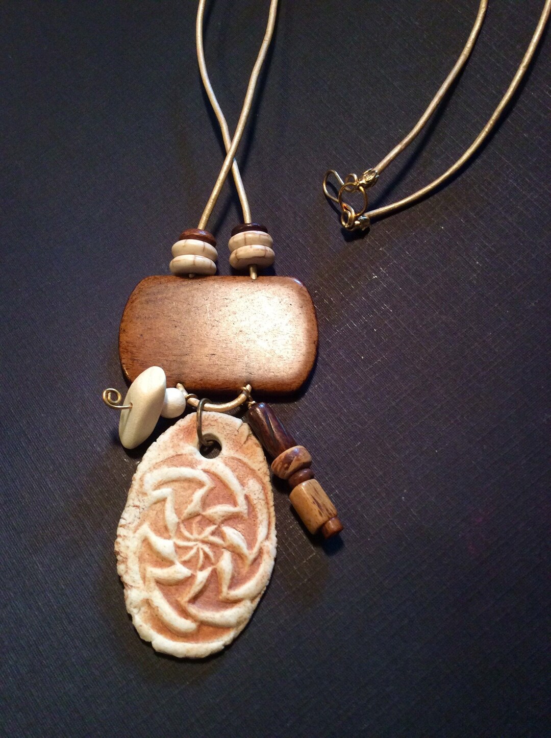 Earth Amulet Necklace, Native American Symbol, Leather, Bone, Clay ...