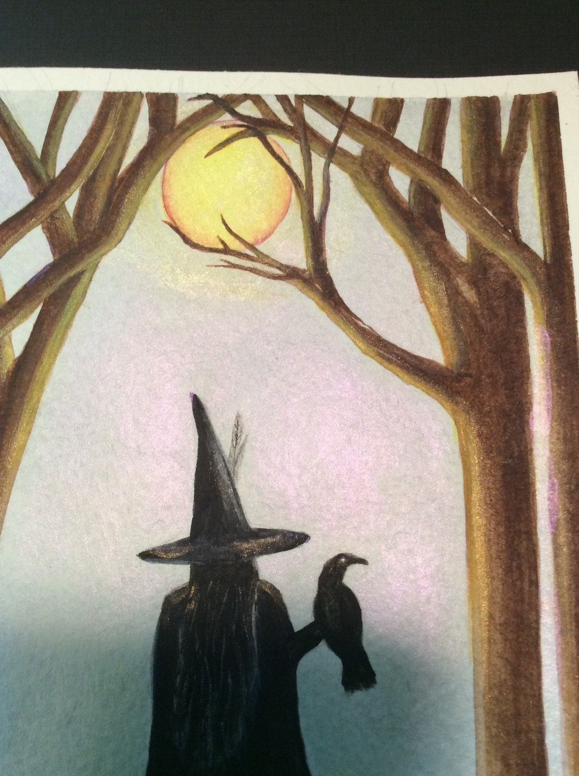 Night Walk, Witch With Familiars Watercolor Painting, Original Painting ...