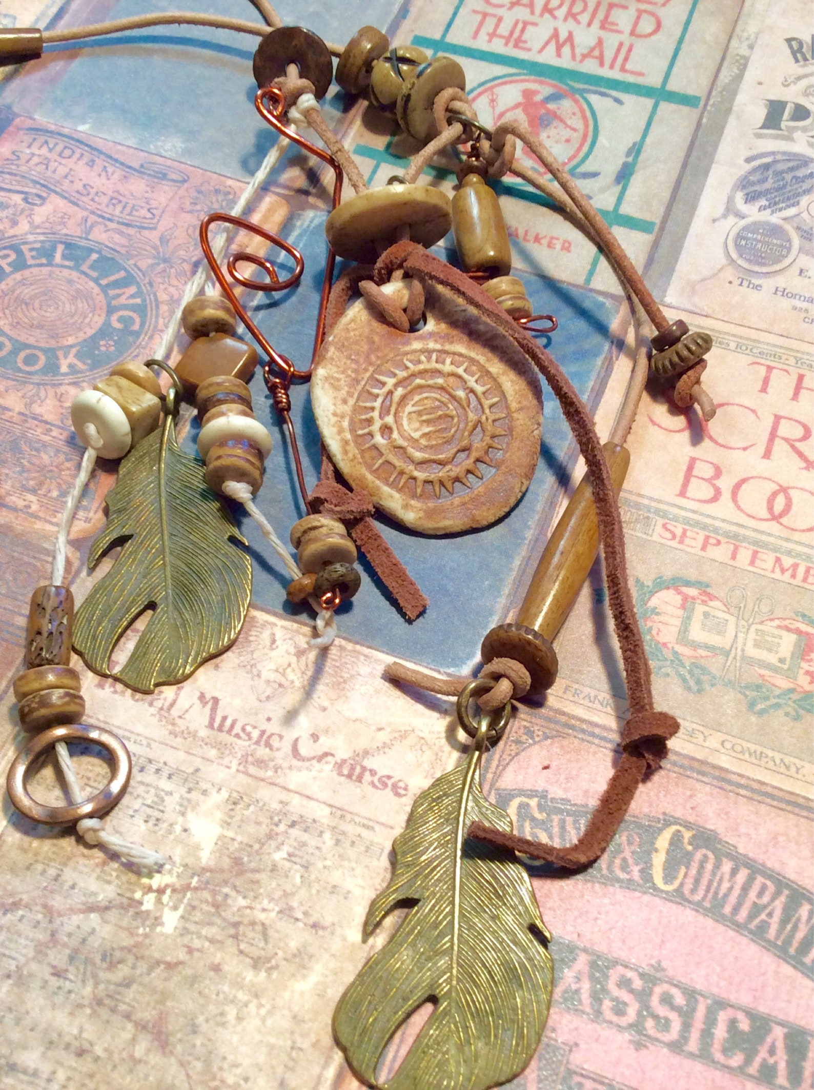 Earth Amulets Leather Necklace Statement Necklace Handmade - Etsy