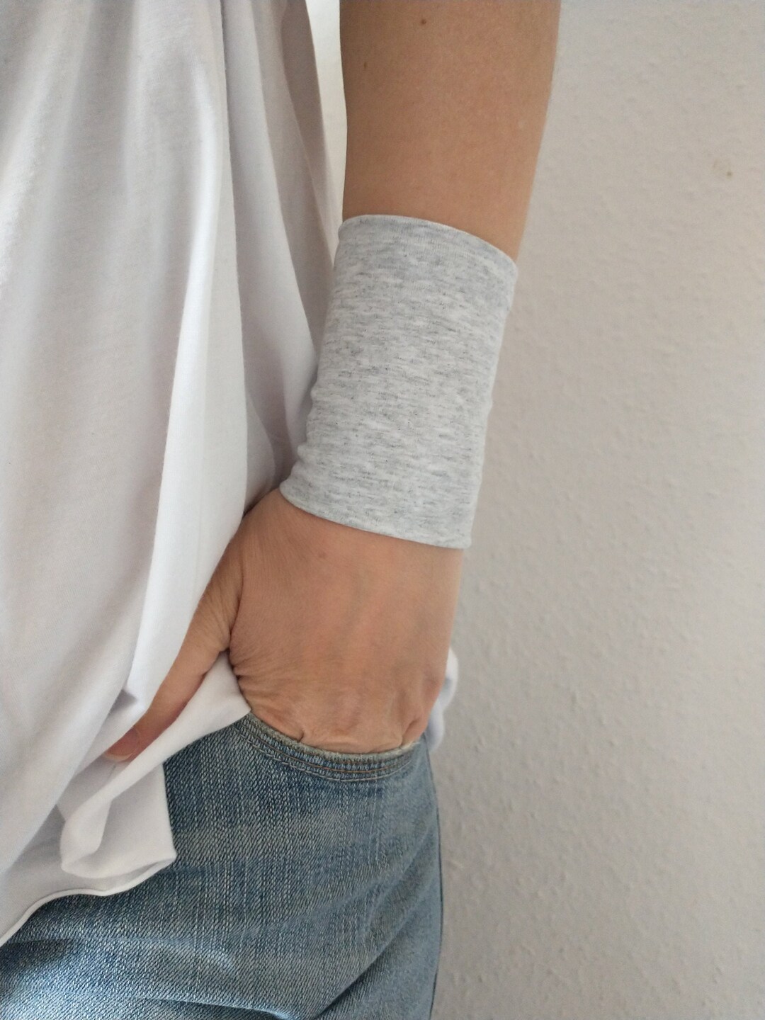 Gray Wide Wrist Cuff Bracelet, Jersey Wrist Tattoo Cover up Bracelets ...