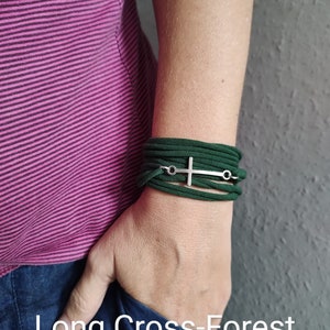 Long Cross Powder Pink Wrist Cuff Bracelet, Wrap Bracelet, Cuff Black ...