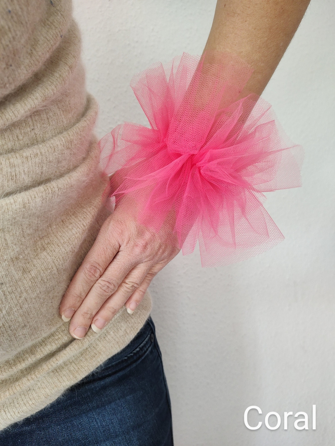 Victorian Tulle Bracelets, Coral Tulle Cuffs, Wedding Wrist Cuff, Fast ...