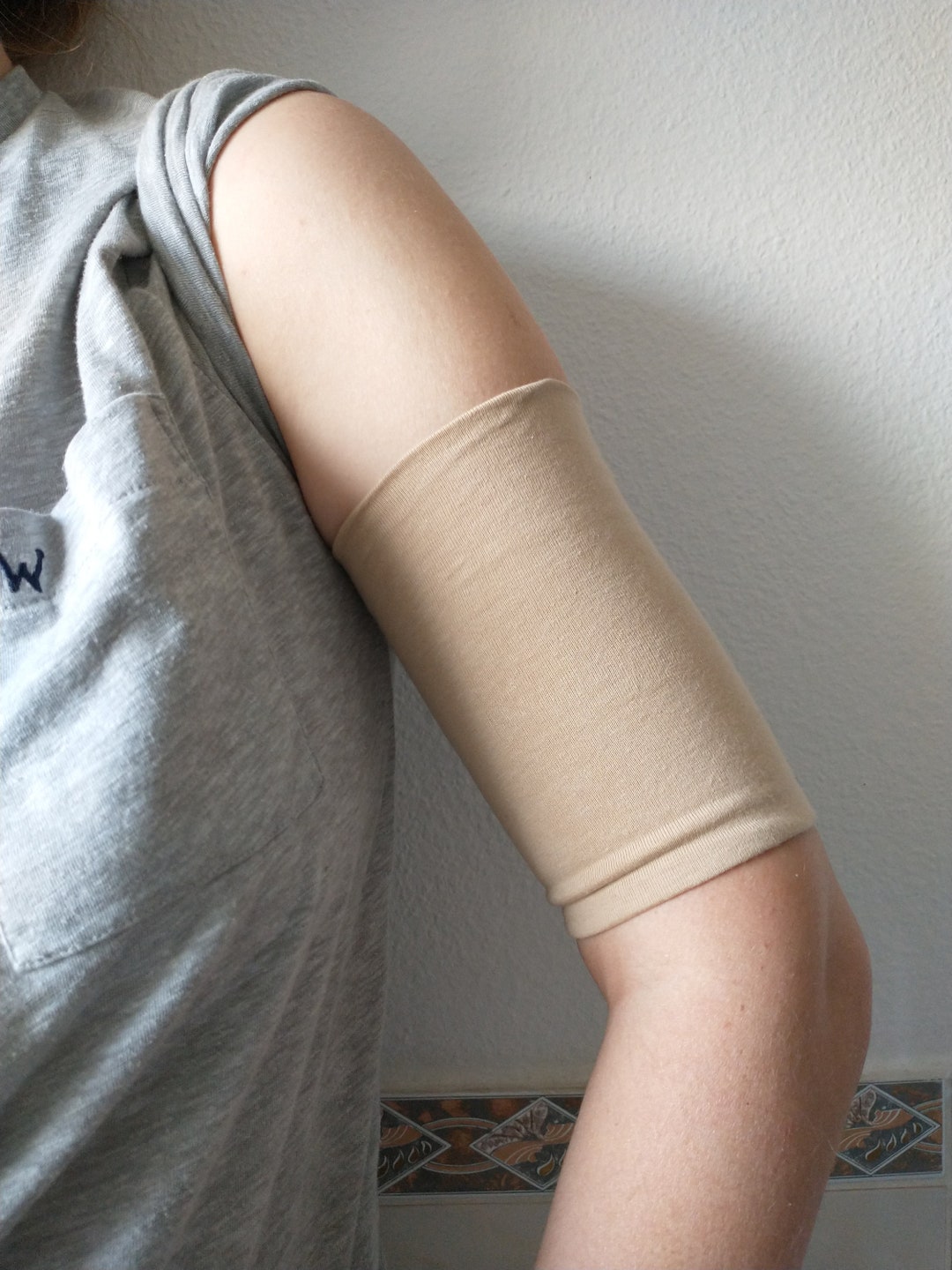 Beige Wide Armband Cuff Bracelet, Jersey Bicep Tattoo Cover up ...