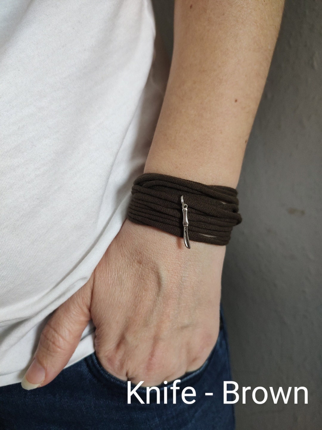 Knife Wrist Cuff Bracelet, Brown Wrist Wrap Cuff Bracelet Eco Cotton ...