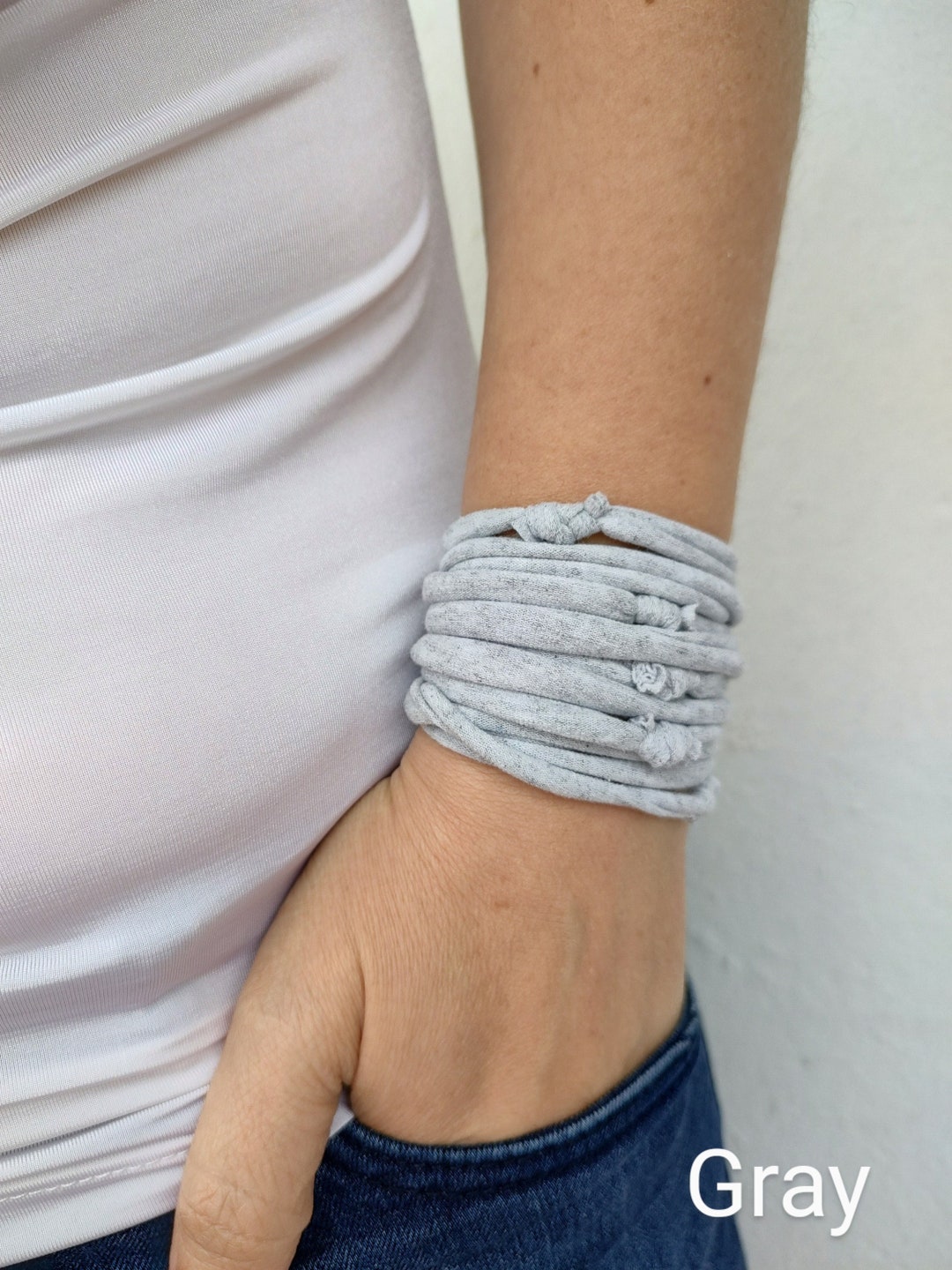 Gray Wrist Cuff Bracelet, Wrap Bracelet, Cuff Bracelet, Cotton Bracelet ...
